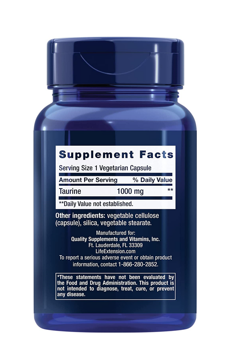 Life Extension, Taurine, 1,000 mg, 90 Vegetarian Capsules 2 bottles ...