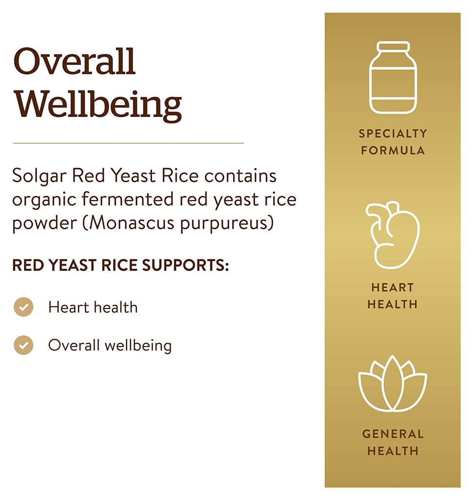 Solgar, Red Yeast Rice, 600 mg, 120 Vegetable Capsules – Healthlandcenter