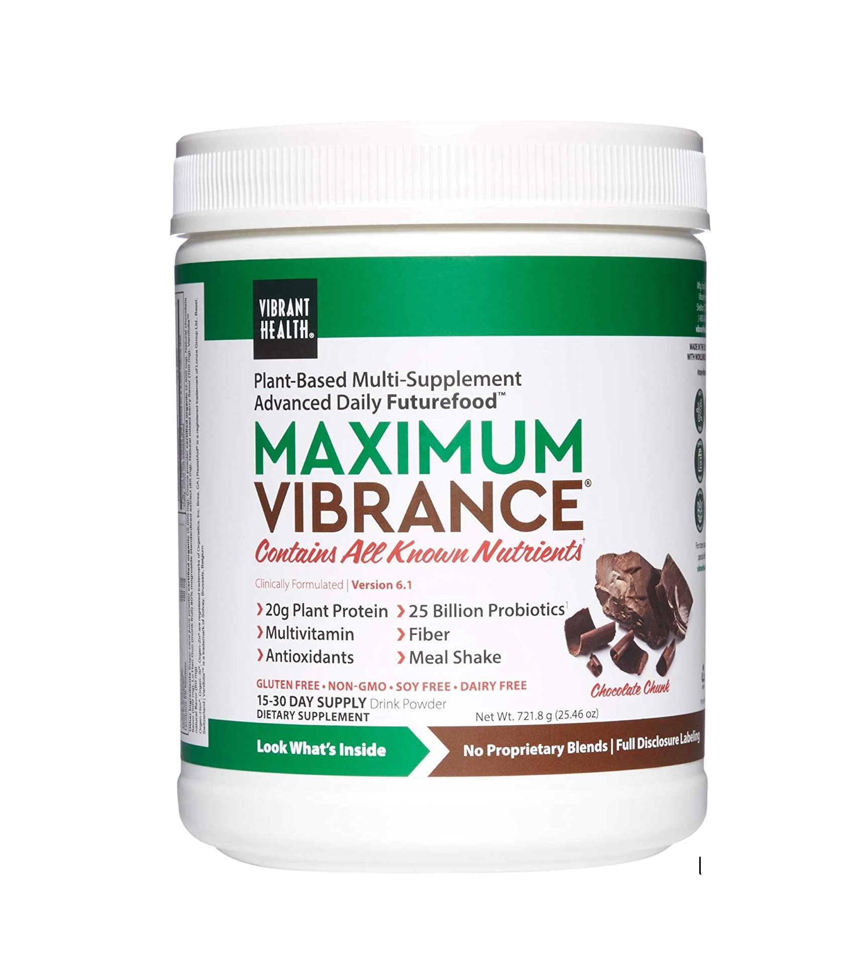 Vibrant Health, Maximum Vibrance, Chocolate Chunk, 25.46 oz (721.8 g ...