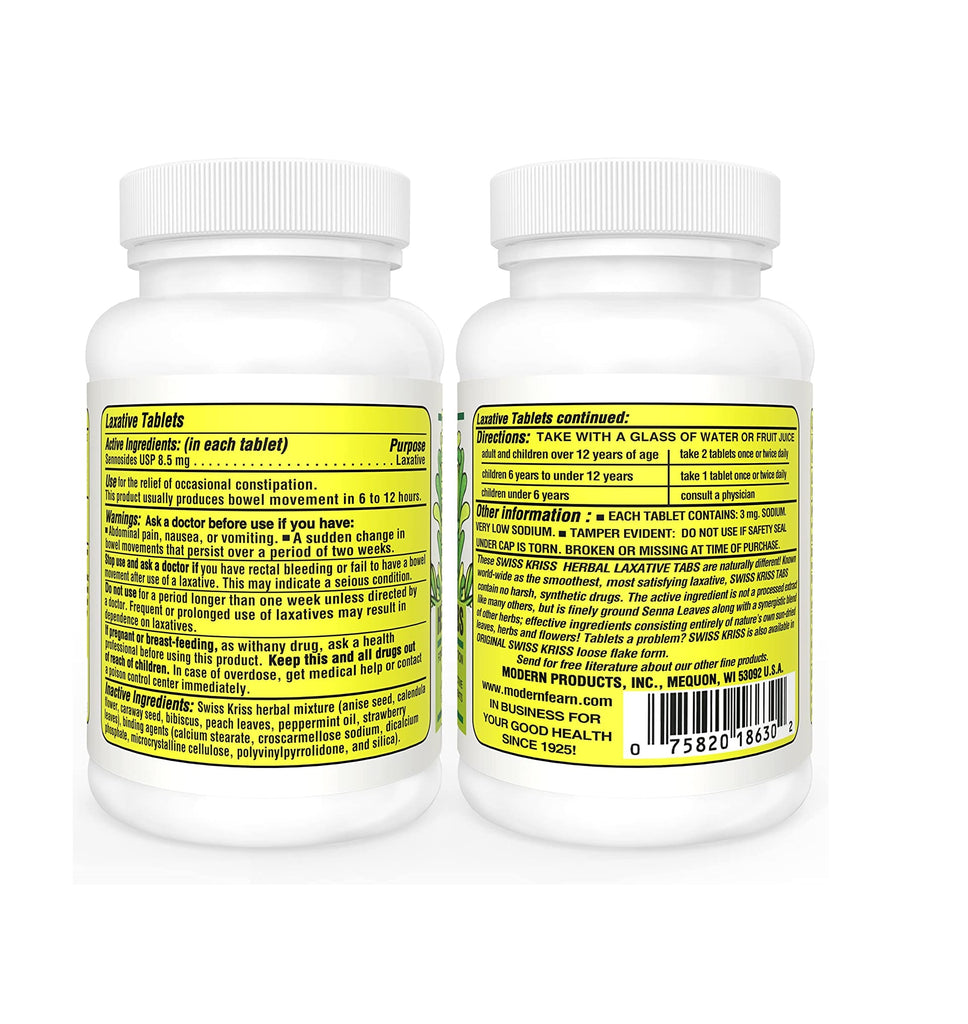 Swiss Kriss Herbal Laxative Tabs 250 Tabs - 2 Bottles – Healthlandcenter