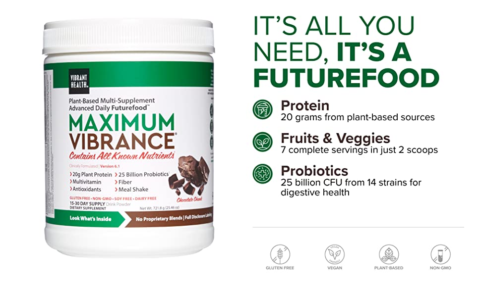 Vibrant Health, Maximum Vibrance, Chocolate Chunk, 25.46 oz (721.8 g ...